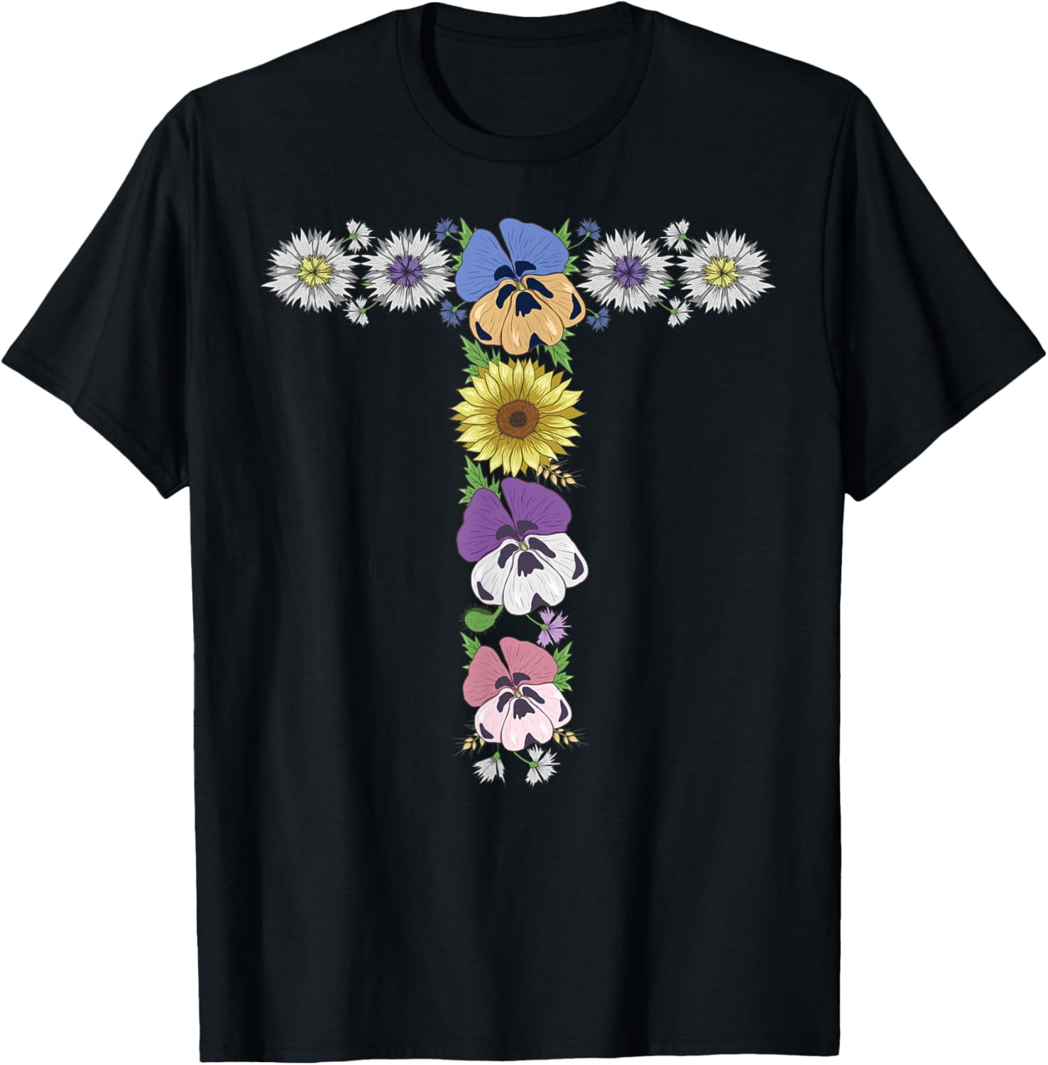 Letter T Shirt Cute Initial Monogram Floral Alphabet Letters T-Shirt ...