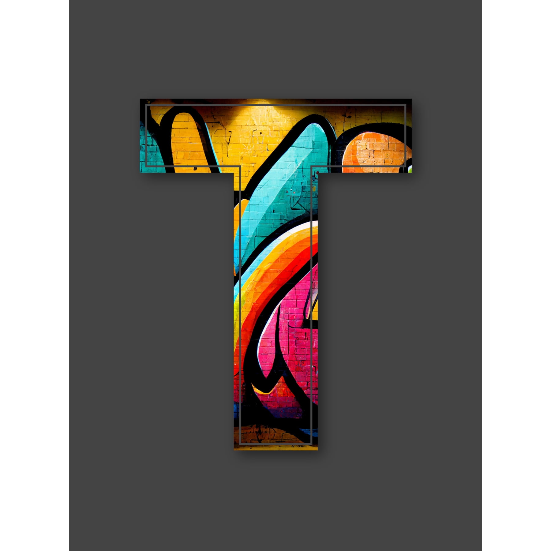 Letter T Tagging Bright Multicoloured Decorative Graffiti Mural ...