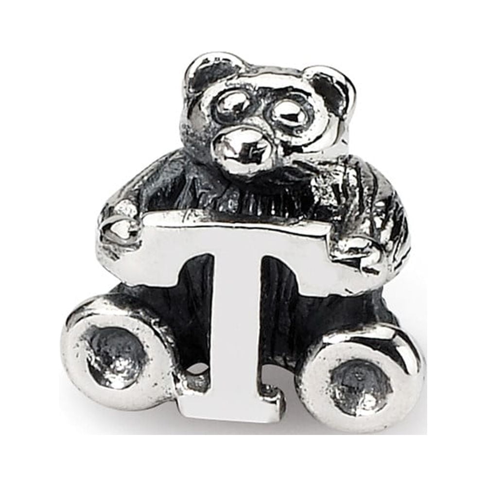 Letter T Teddy Bear Kids Charm .925 Sterling Silver Antiqued Reflection ...