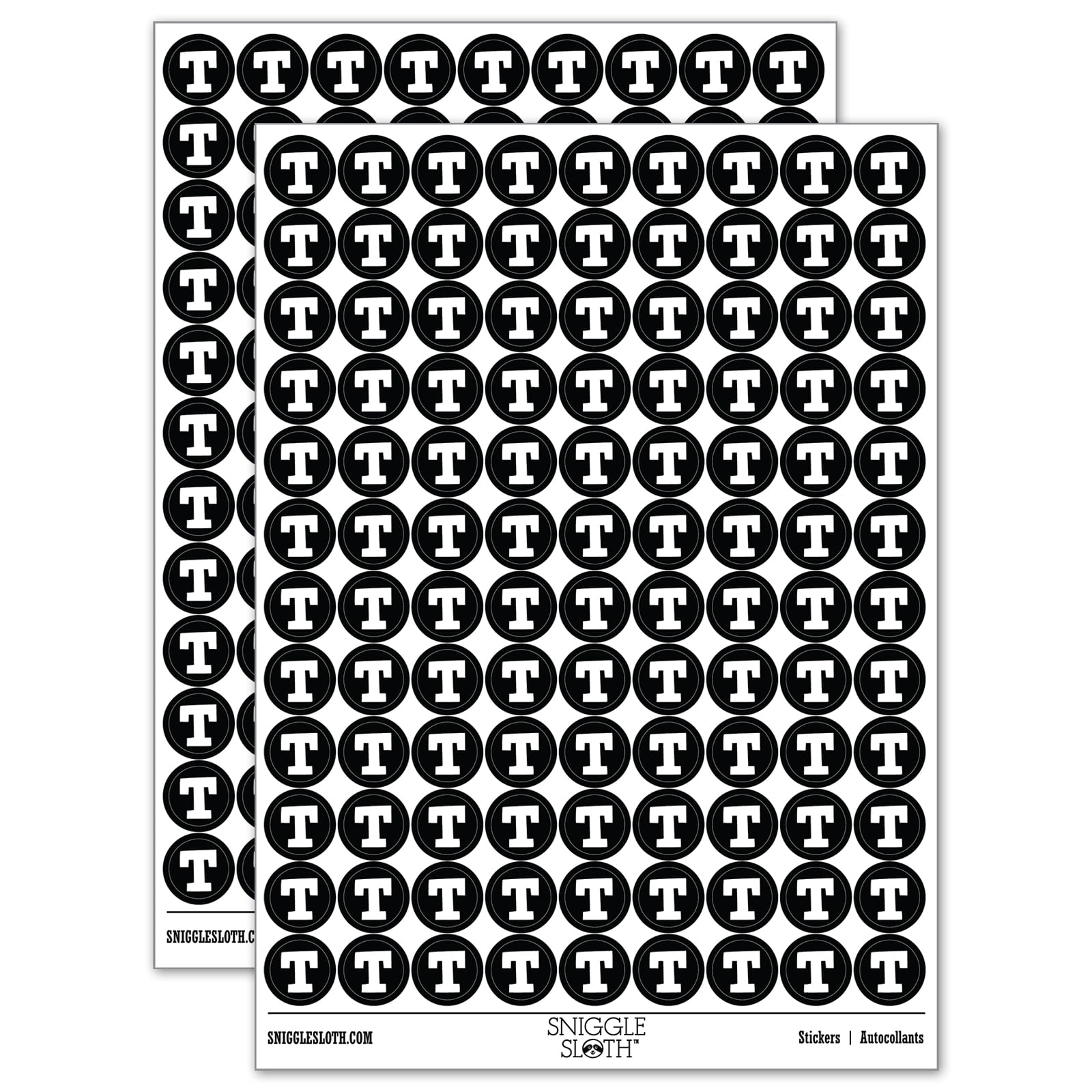 Letter T Uppercase Fun Bold Font 200+ Round Stickers - Black - Matte ...