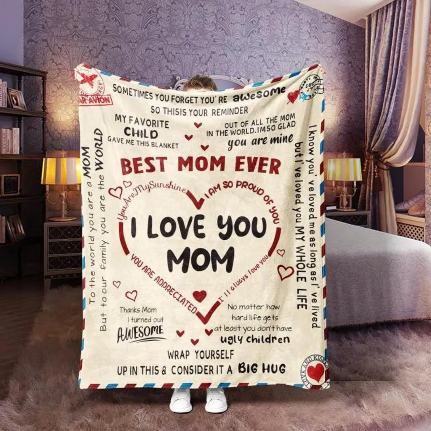 Letter To Mom Pattern Blanket, 1 Count SoftComfortable Warm Throw, Air ...