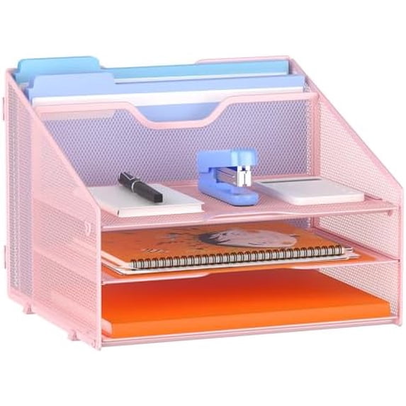 Letter Tray Organizer, Mesh Desk File Organizer with 3 Paper Trays and ...