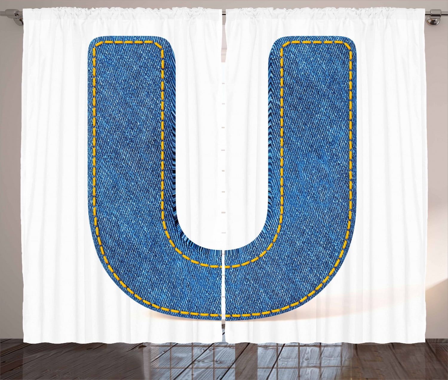 Ambesonne Letter U Curtains 2 Panel Set, Denim Letter Alphabet, 108" x ...
