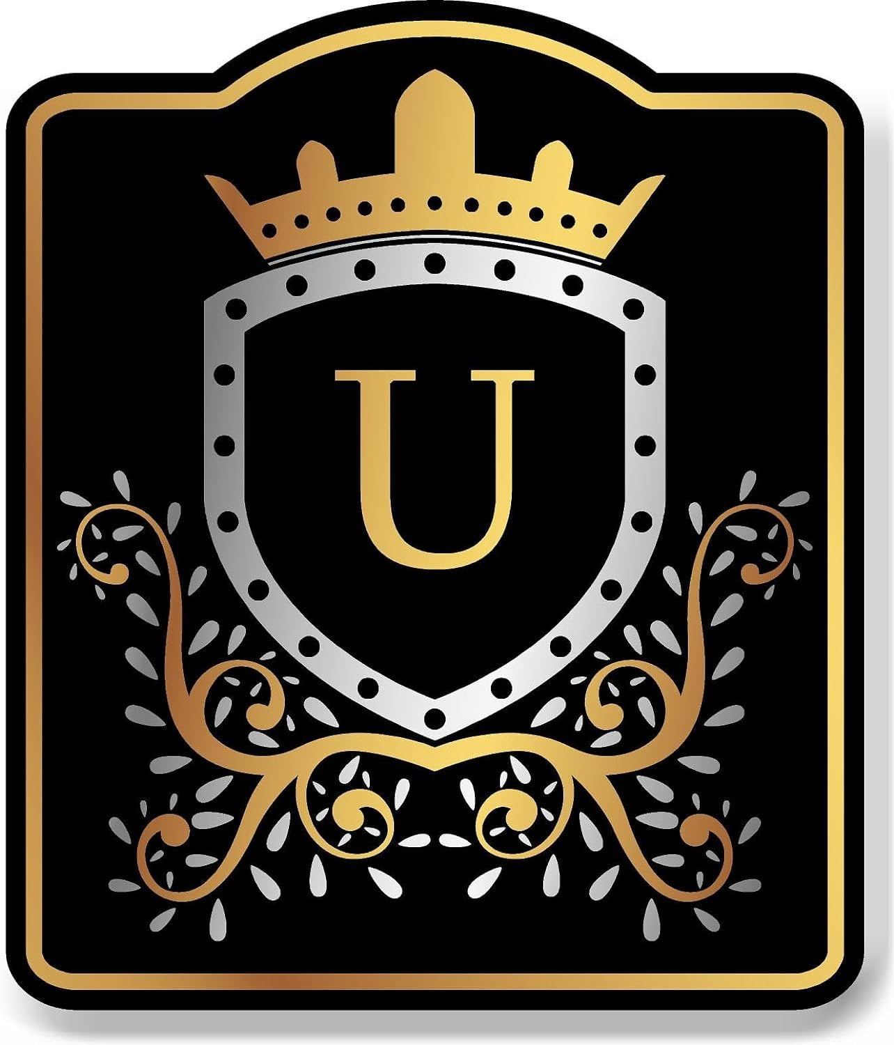 Letter U Initial Fancy Gold Crown BLACK Aluminium Composite Sign 8.5 ...