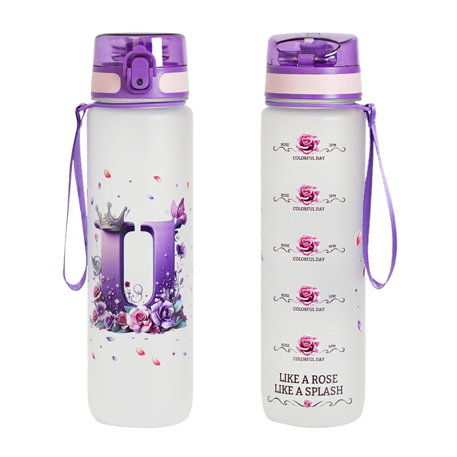 Letter U Plastic Water Bottle, 1L Alphabet Print Pop Up Lid Tumbler ...