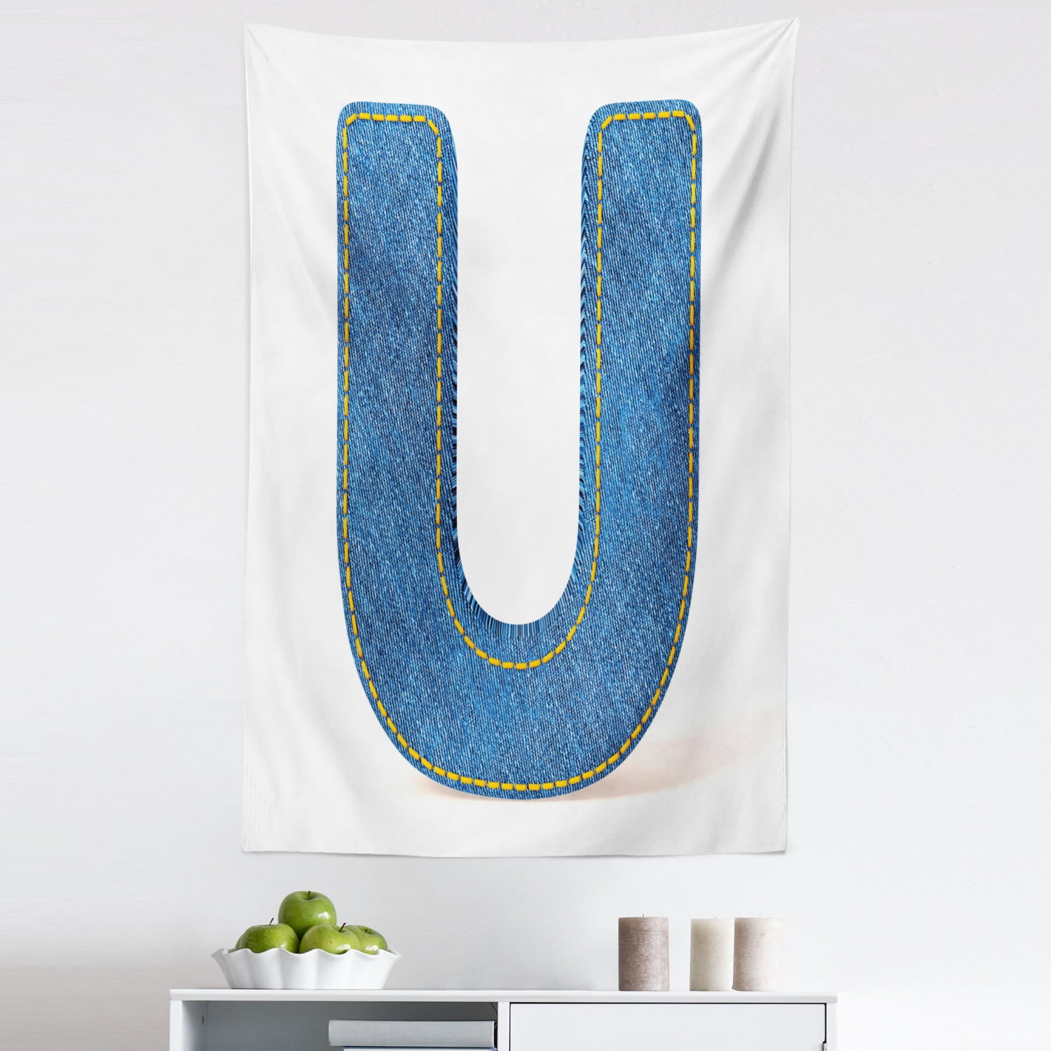 Letter U Tapestry, Denim Letter Alphabet Design with Realistic Looking ...