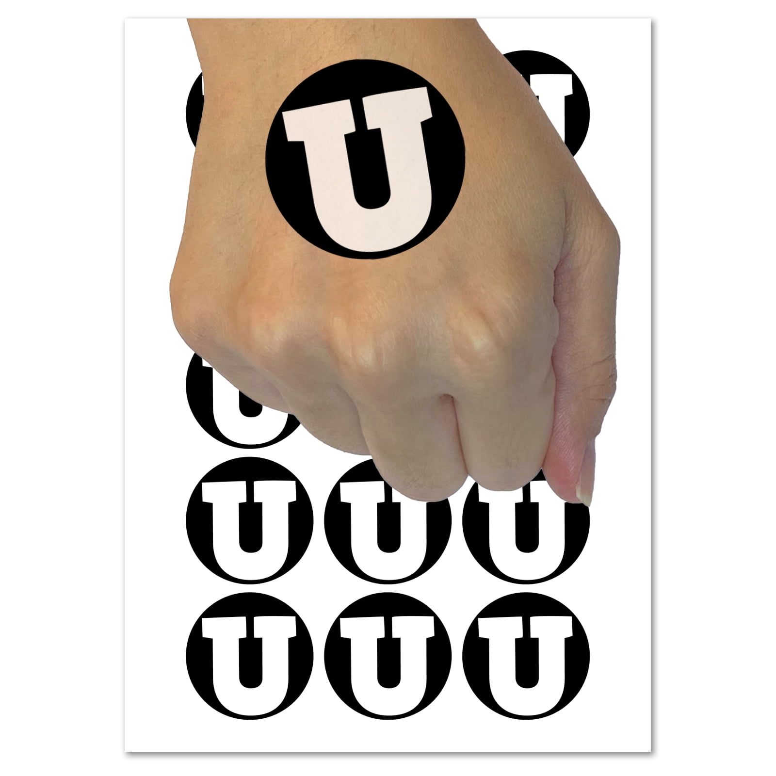Letter U Uppercase Fun Bold Font Water Resistant Temporary Tattoo Set ...