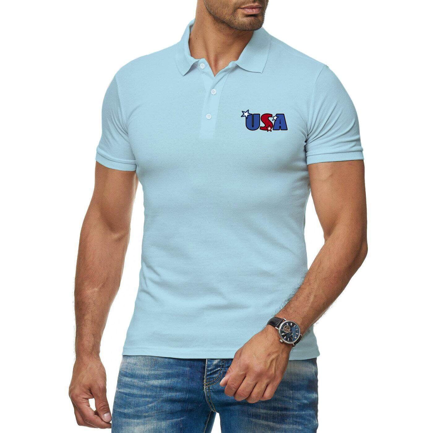 Letter USA Pattern Men's Cotton Polo Shirt - Walmart.com