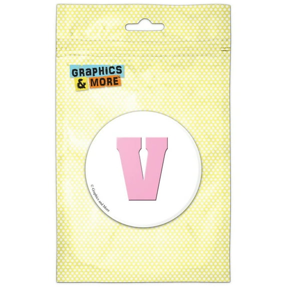 Letter V Initial Baby Girl Block Font Pink Shower Refrigerator Button ...