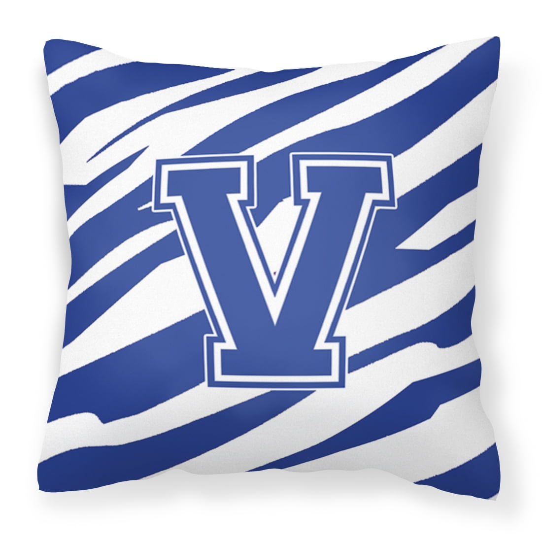 Letter V Initial Tiger Stripe Blue and White Fabric Decorative Pillow ...