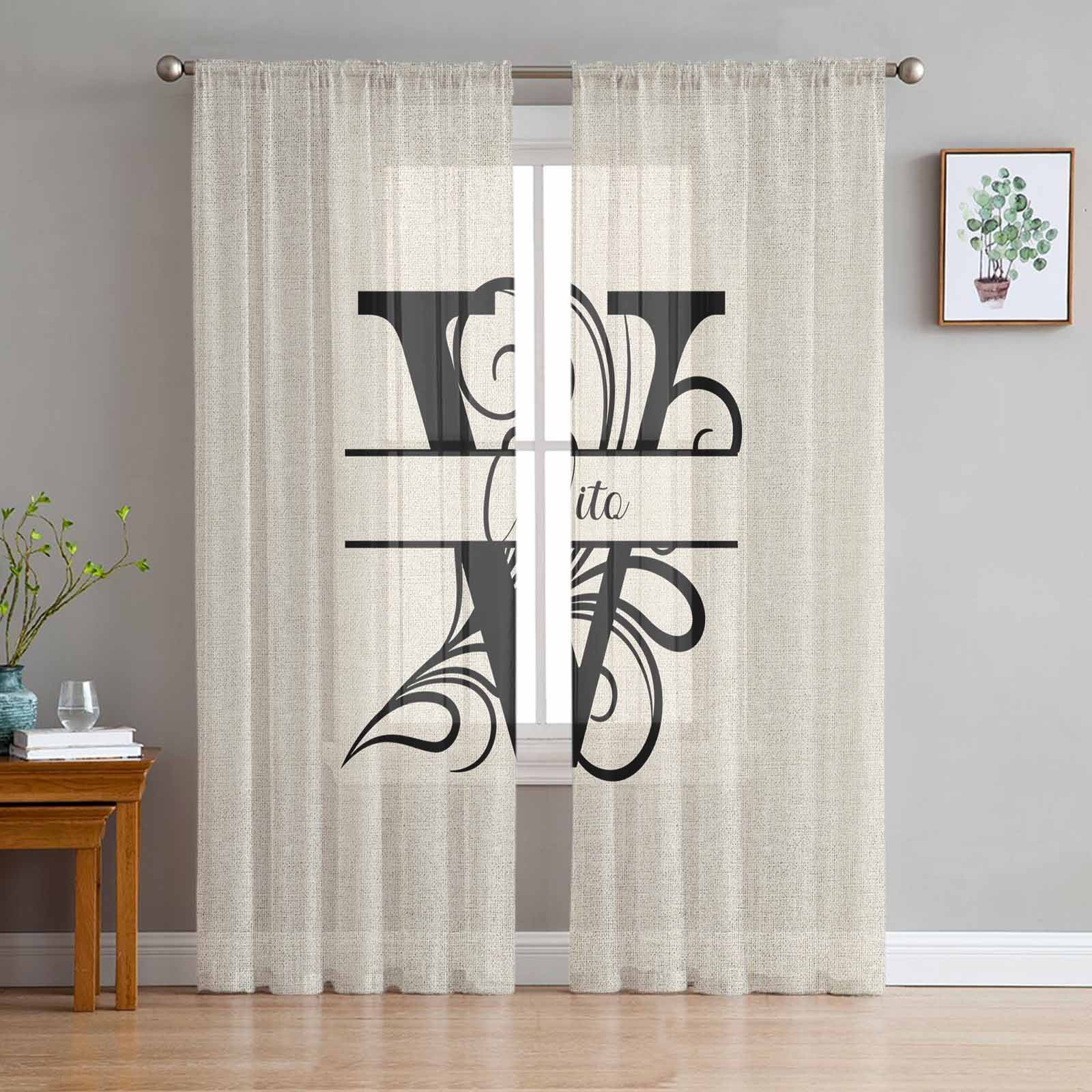 Letter V Sheer Curtains 96 Inch Length 2 Panels Set for Living Room ...
