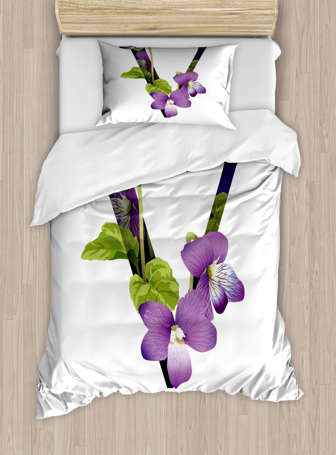 Letter V Twin Size Duvet Cover Set, Viola Sororia Wildflowers on the V ...