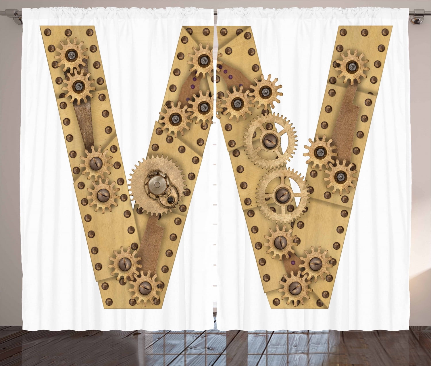 Ambesonne Letter W Curtains 2 Panel Set, Capital Mechanic Style, 108" x ...