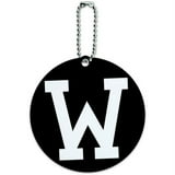 Letter W Initial Black White Round Luggage ID Tag Card for Suitcase or ...