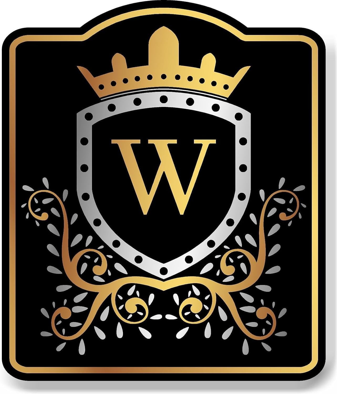 Letter W Initial Fancy Gold Crown BLACK Aluminum Composite Sign 20''x24 ...