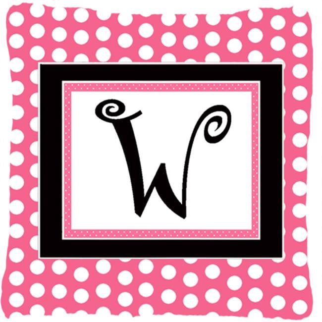 Letter W Initial Monogram - Pink Black Polka Dots Indoor & Outdoor ...