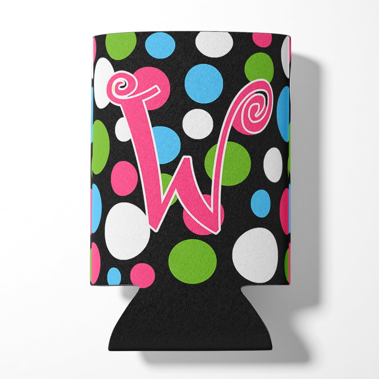 Letter W Initial Monogram - Polkadots and Pink Can or Bottle Hugger ...