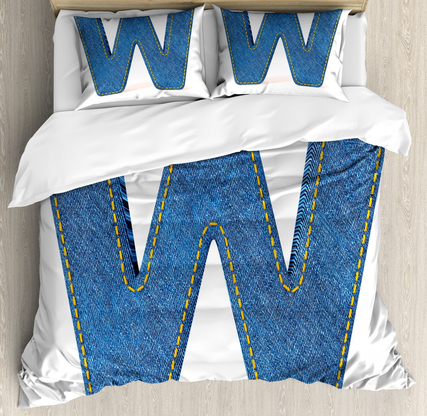 Letter W King Size Duvet Cover Set, Symmetrical Latin Letter Capital W ...