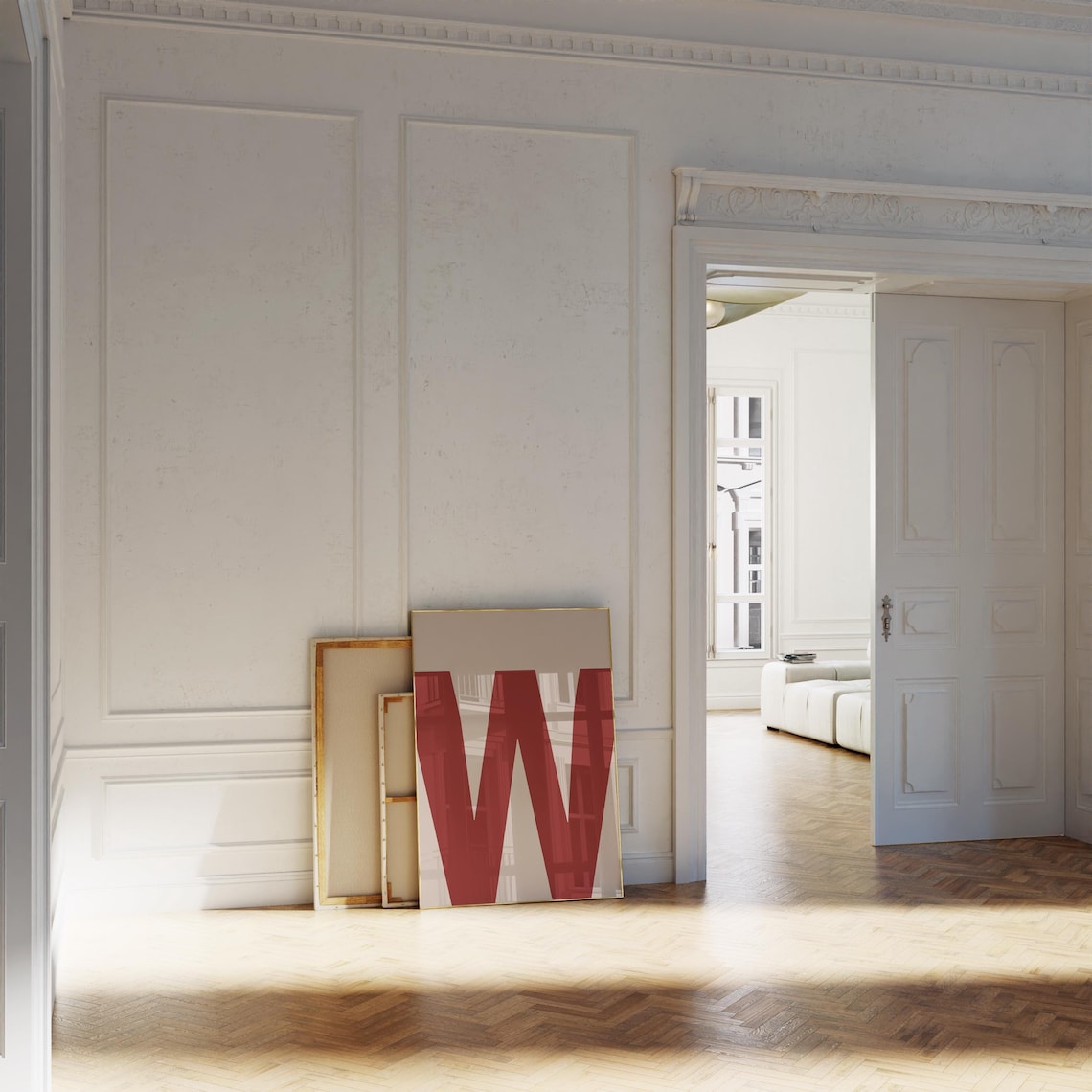 Letter W Print Red,Beige Initial Wall Art Bold Alphabet Print For ...