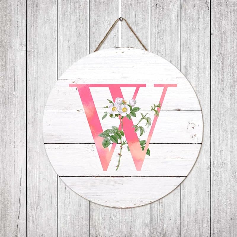Letter W Round Wood Door Sign - Country Letter Welcome Sign, Bathroom ...