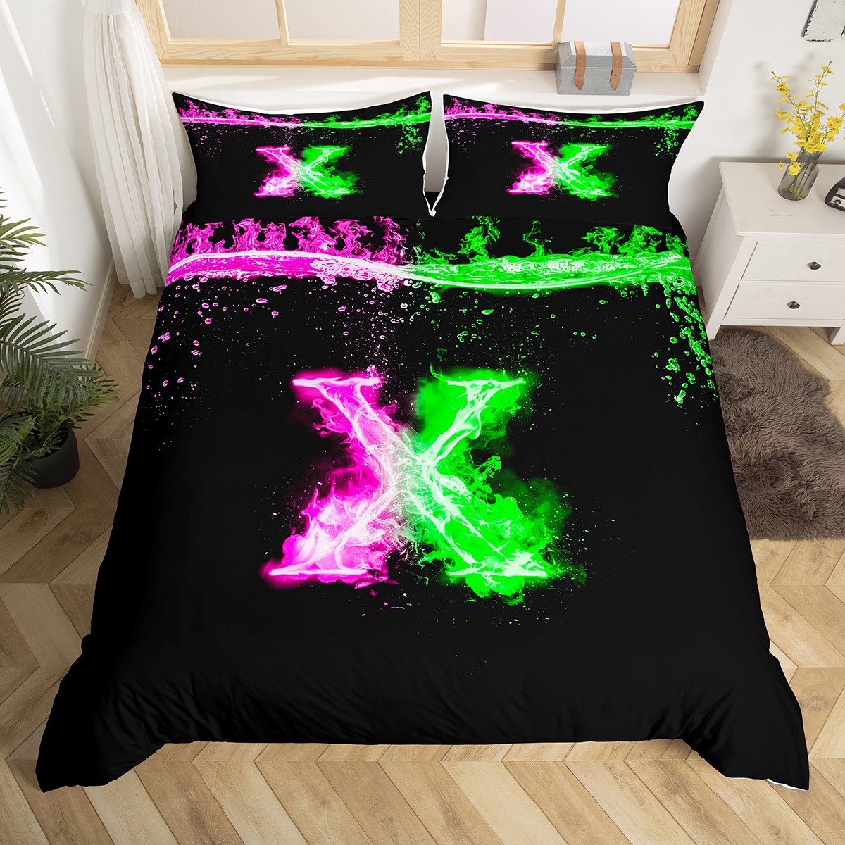 Letter X Bedding Set King, Ice And Fire Comforter Cover Alphabet Design ...