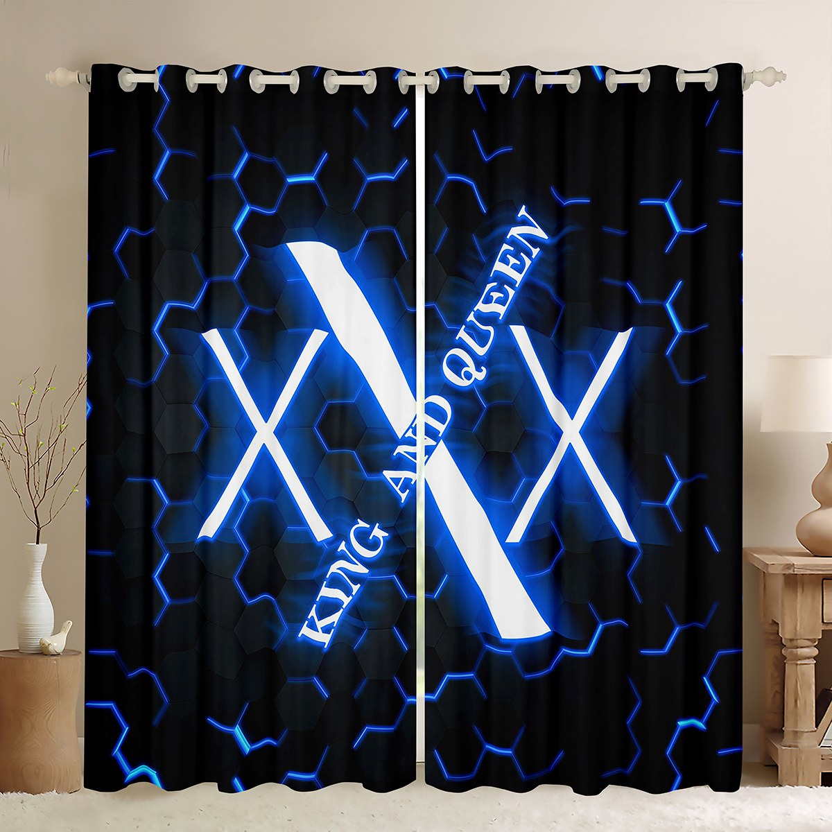 Letter X Blackout Curtains Blue Honeycomb Curtains for Boys Girls Kids ...