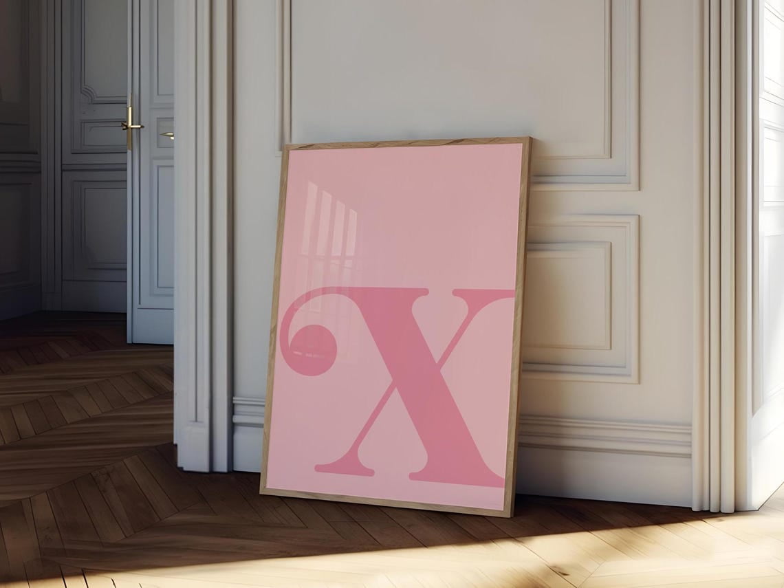 Letter X Poster, Pink Alphabet Letter Print, Initial Letter Wall Art ...