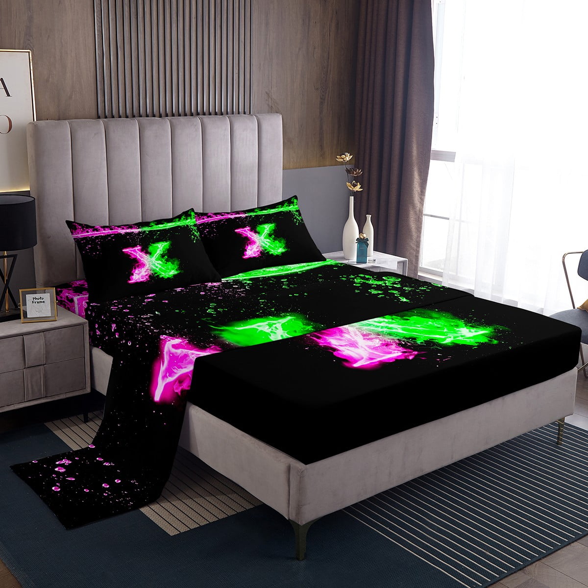 Letter X Sheets Full, Ice And Fire Sheet Set Alphabet Design Abstract Black Bed Sheets Set Teens ...