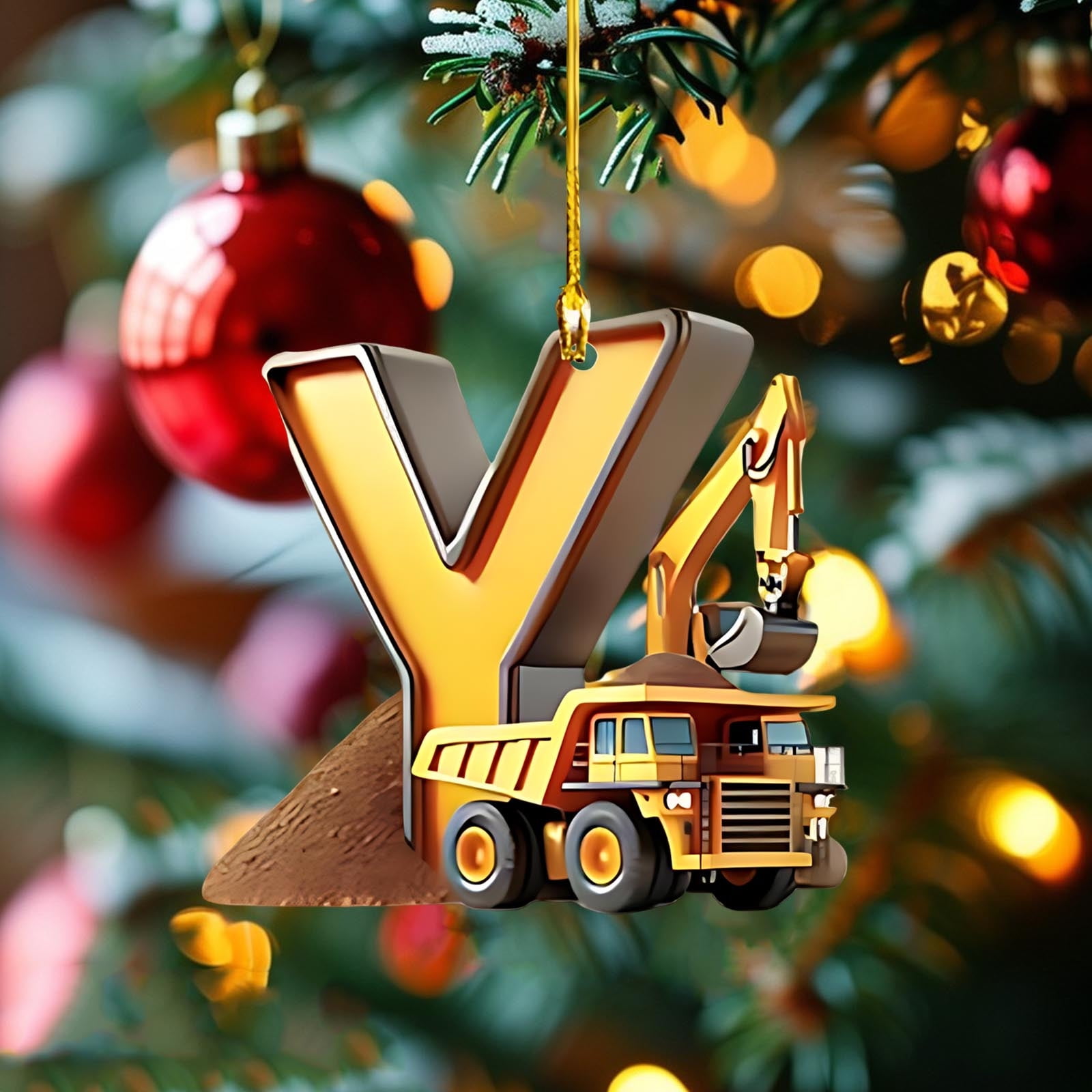 Letter Y Christmas Construction Truck Ornament, Construction Vehicle ...