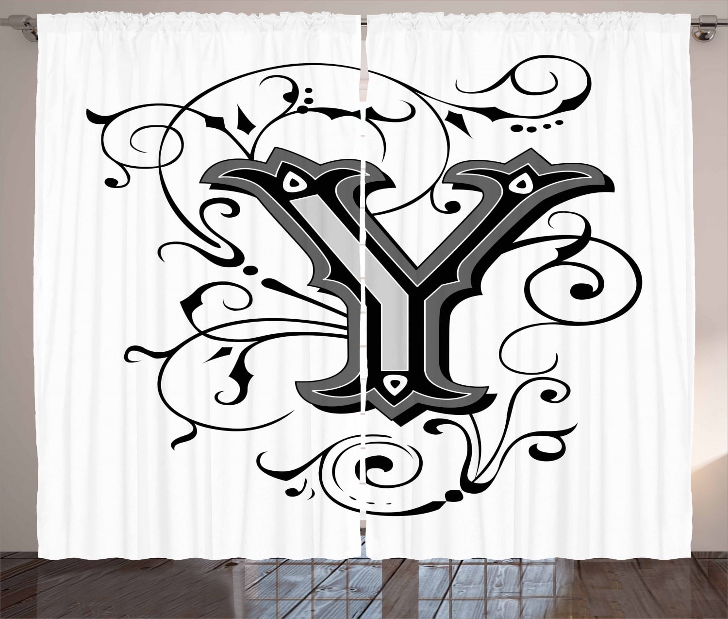 Ambesonne Letter Y Curtains 2 Panel Set, Capital Y Calligraphy, 108" x ...