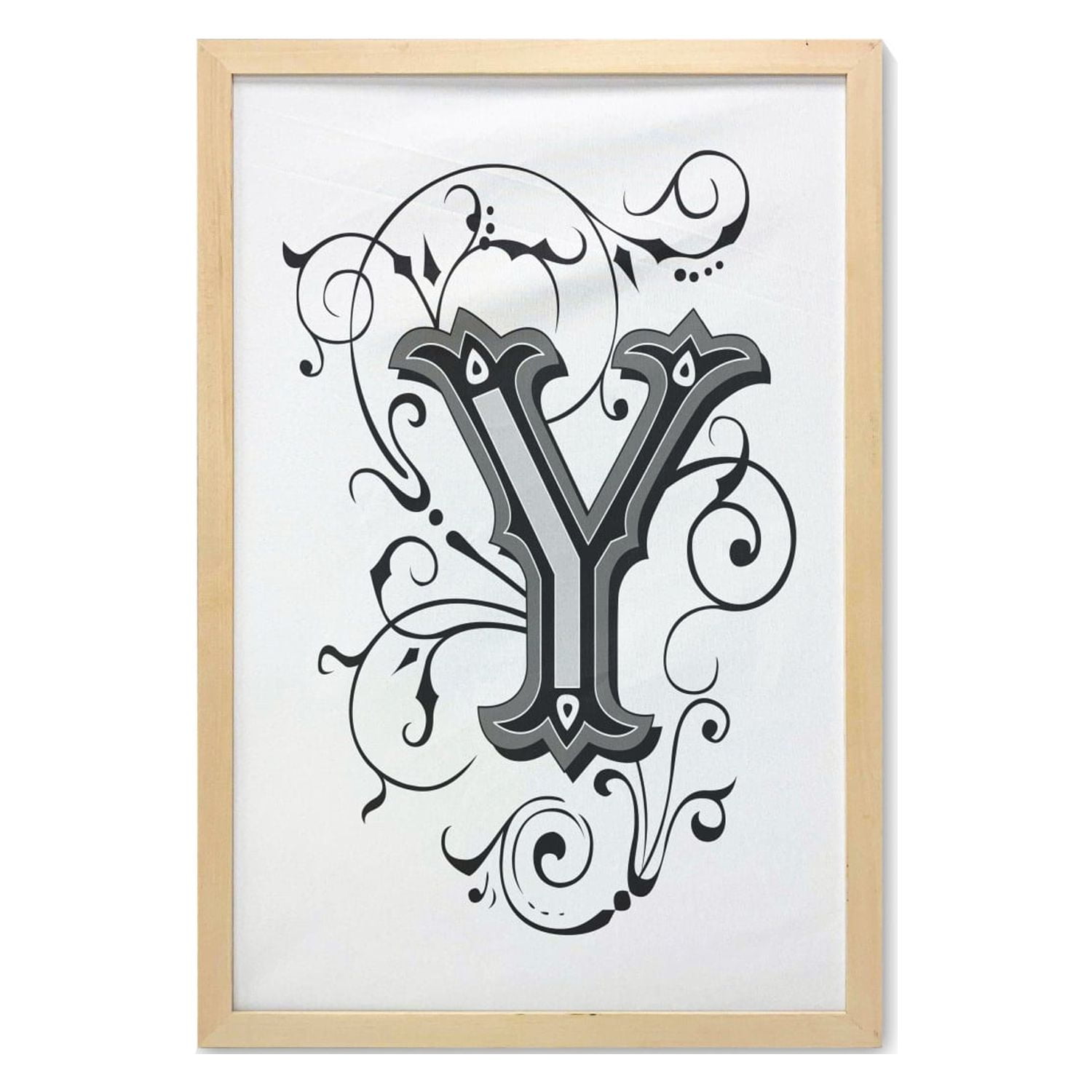 Letter Y Wall Art with Frame, Calligraphy Inspired Medieval Capital ...