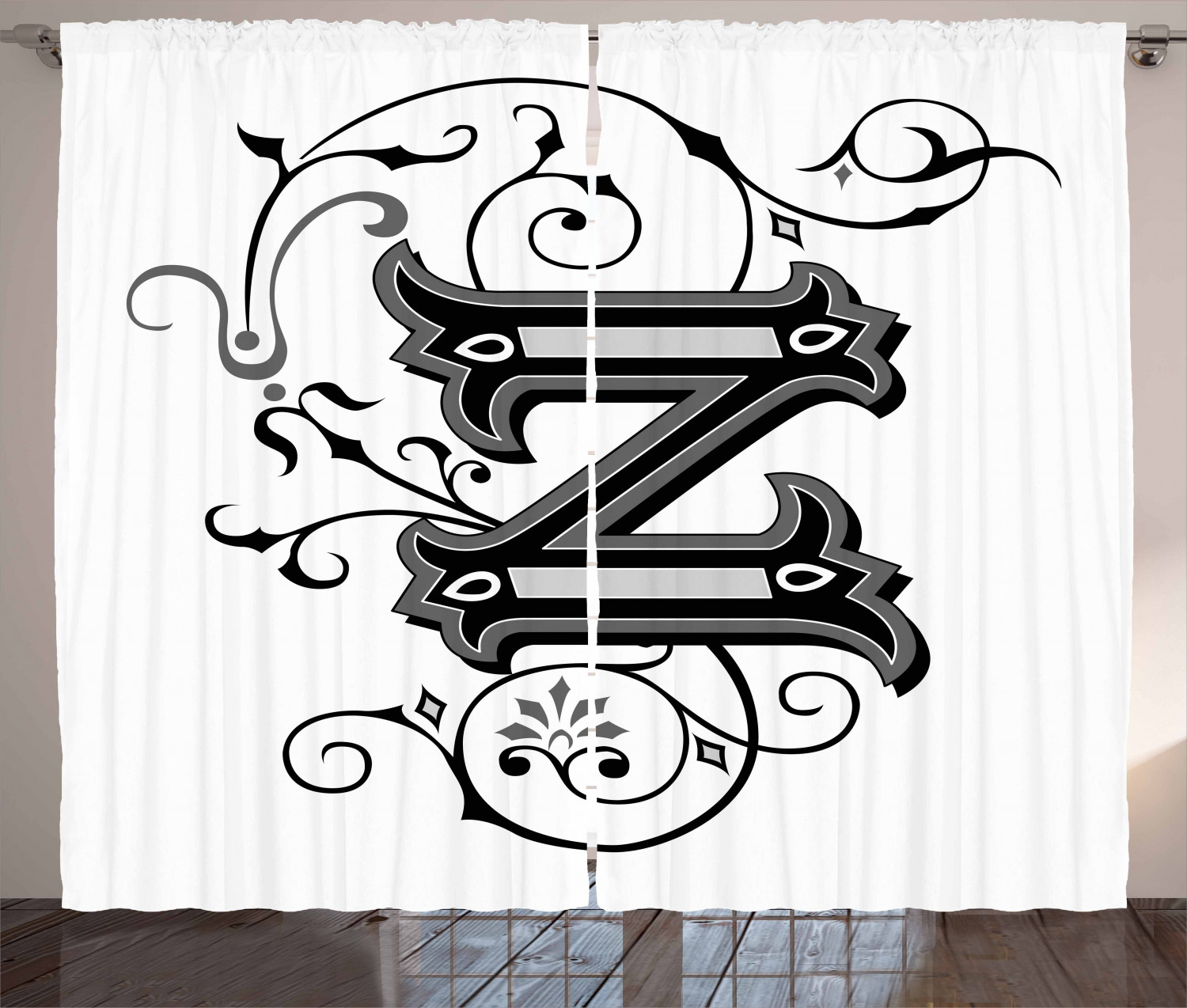 Ambesonne Letter Z Curtains 2 Panel Set, Calligraphic Capital Z, 108" x ...