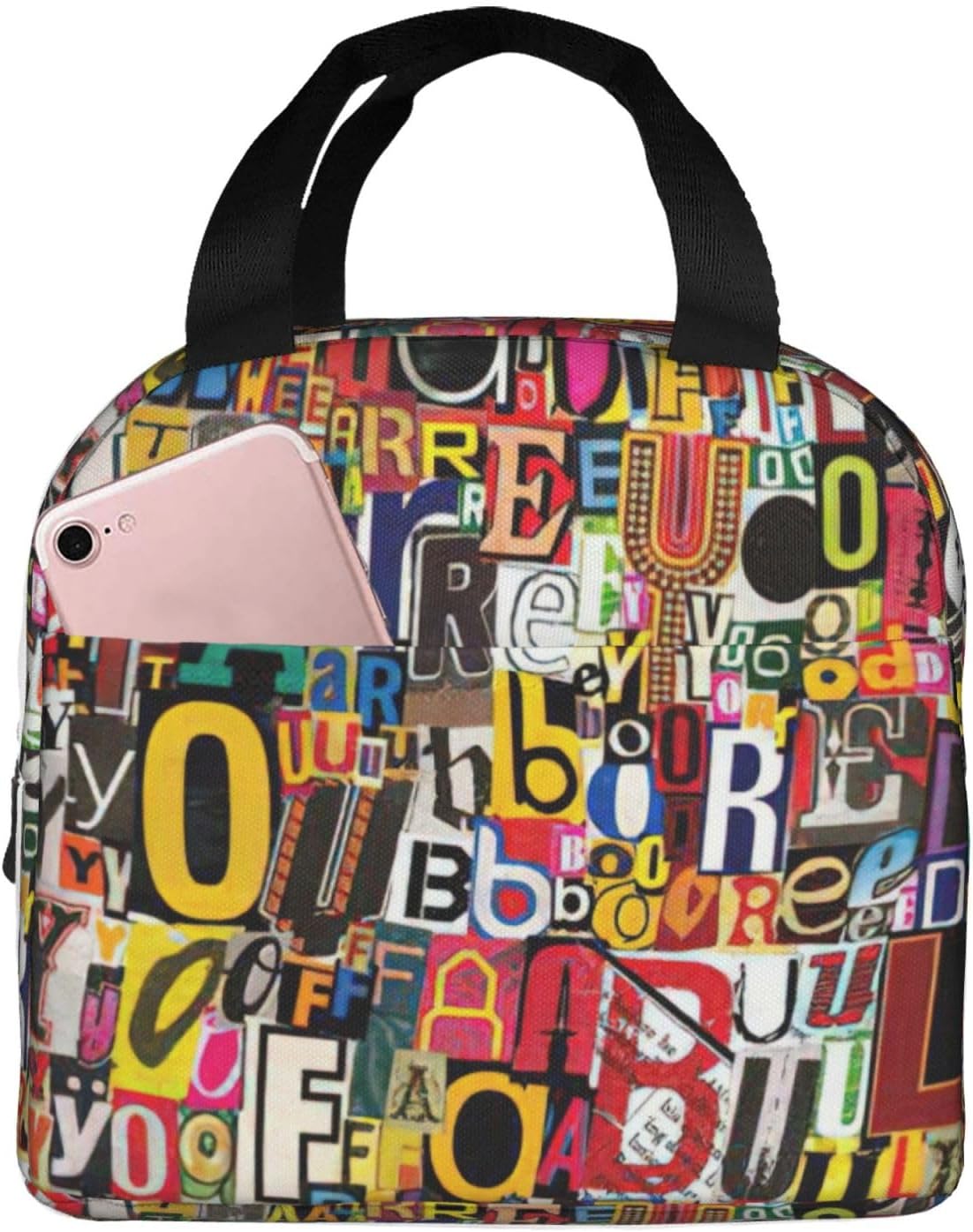 Letter and number Print Lunch Bag Leakproof Lunch Tote Insulated Cooler ...