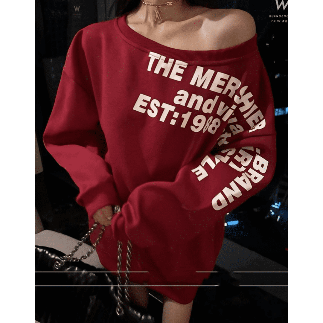 Lettering Print Off-The-Shoulder Long-Sleeved Top - Walmart.com