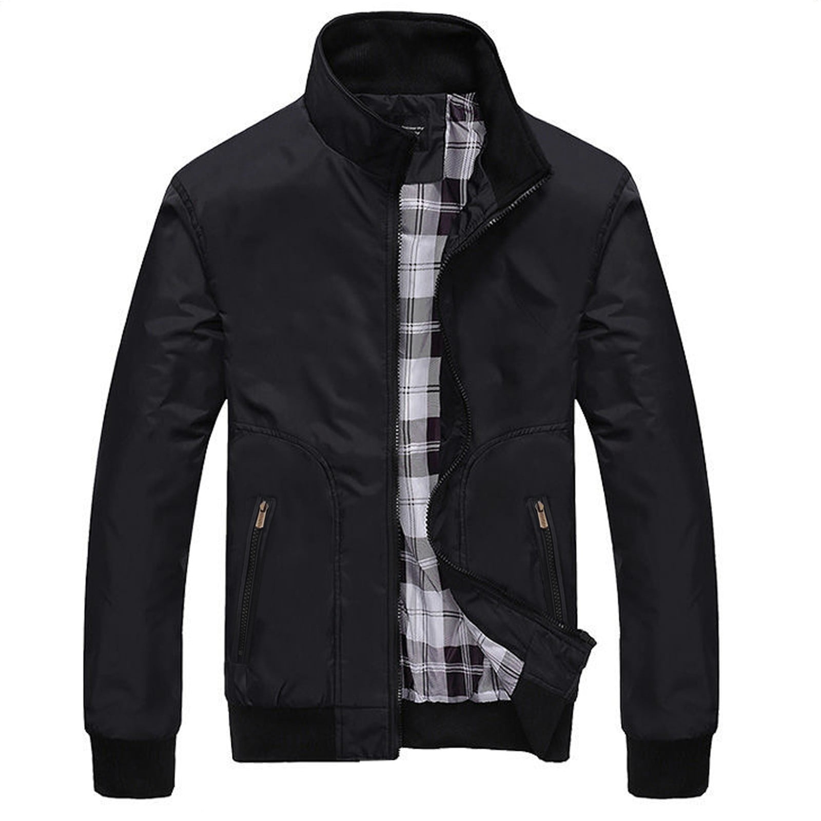 Letterman Jacket For Men Casual Color Zipper Stand Up Collar Straight ...
