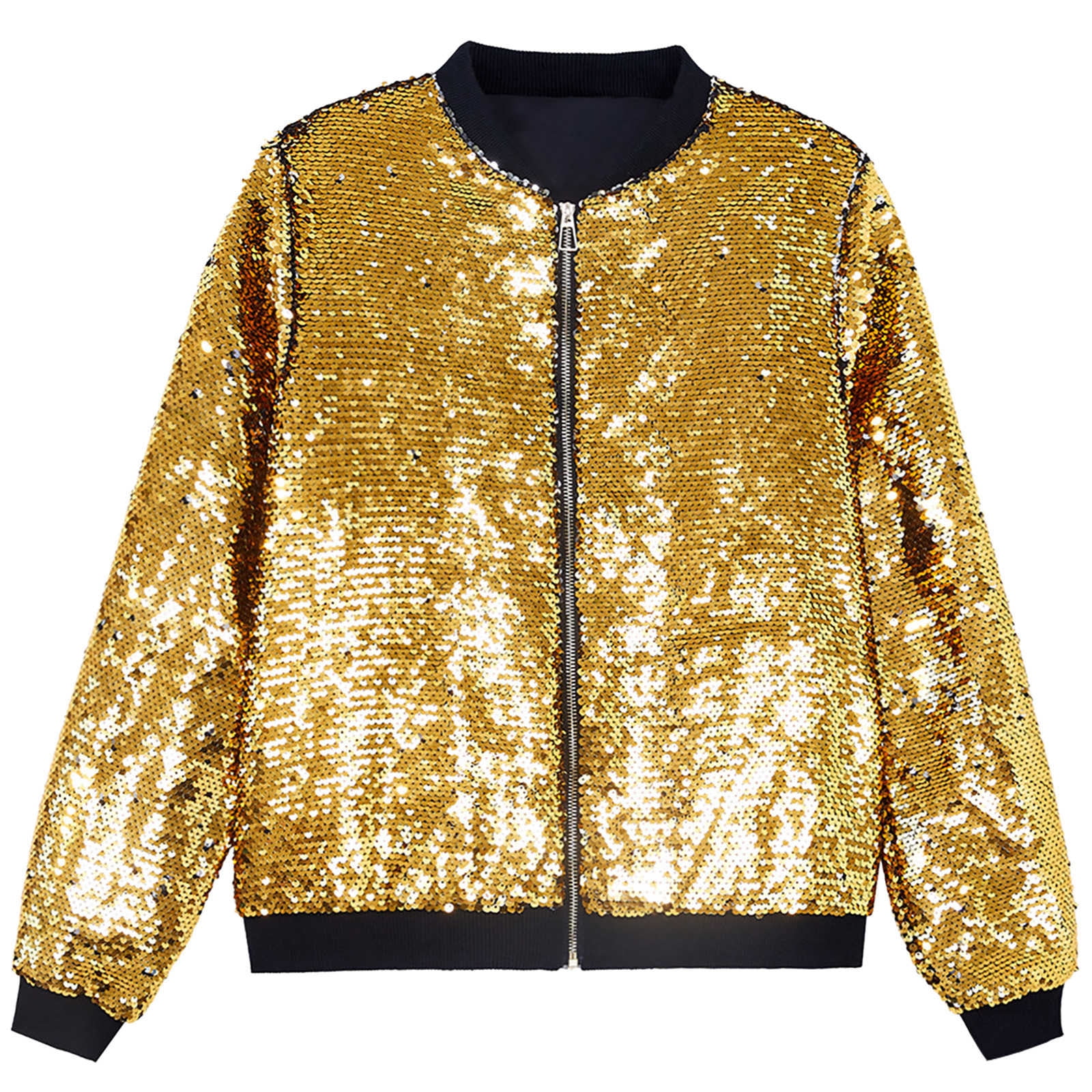 Letterman Jacket For Men Sequin Zip Up Long Sleeves Party Disco Sparkly ...