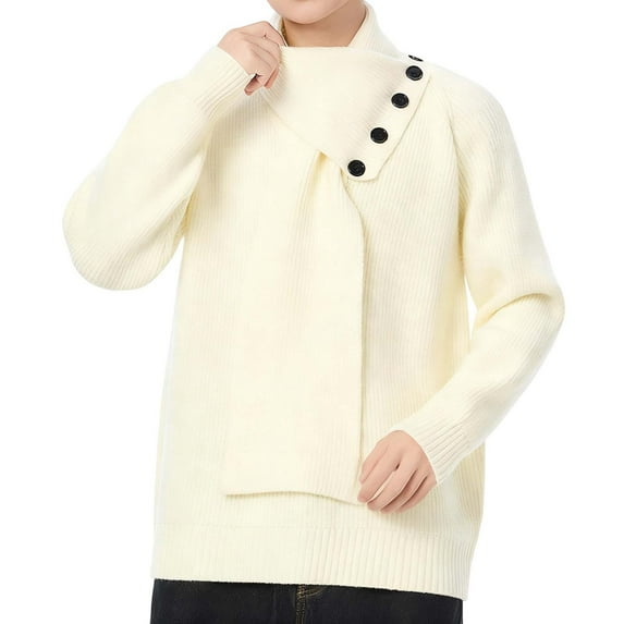 Letterman Jacket for Men Solid Color Detachable Scarf Long Sleeve Knit ...