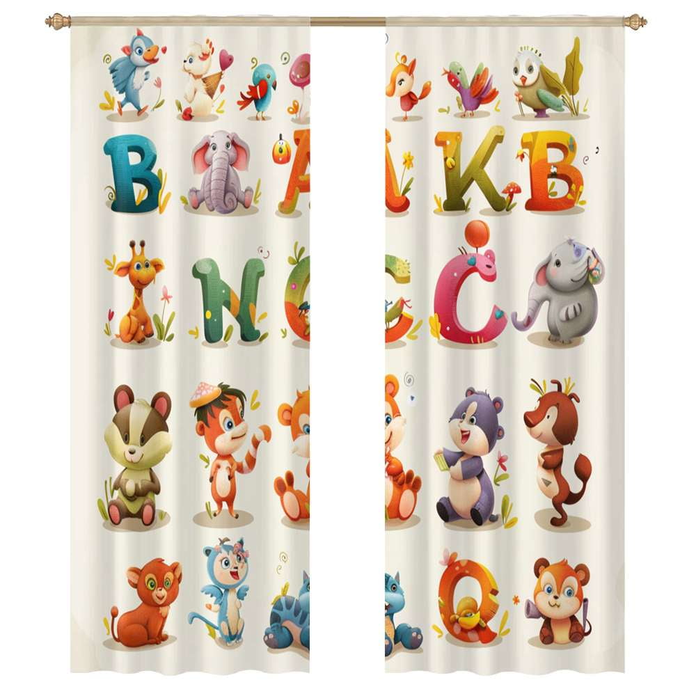 Letters And Animals Sheer Voile Curtain Window Tulle Curtains For ...