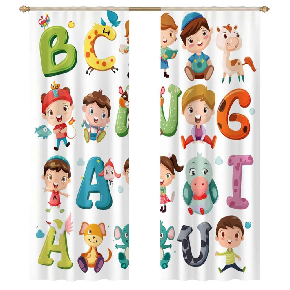 Letters And Animals Sheer Voile Curtain Window Tulle Curtains For ...