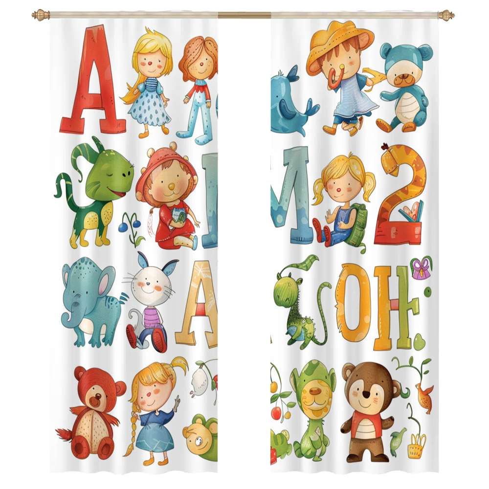Letters And Animals Sheer Voile Curtain Window Tulle Curtains For ...