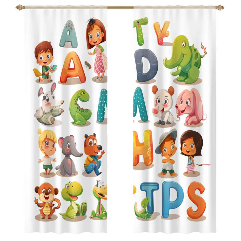 Letters And Animals Sheer Voile Curtain Window Tulle Curtains For ...