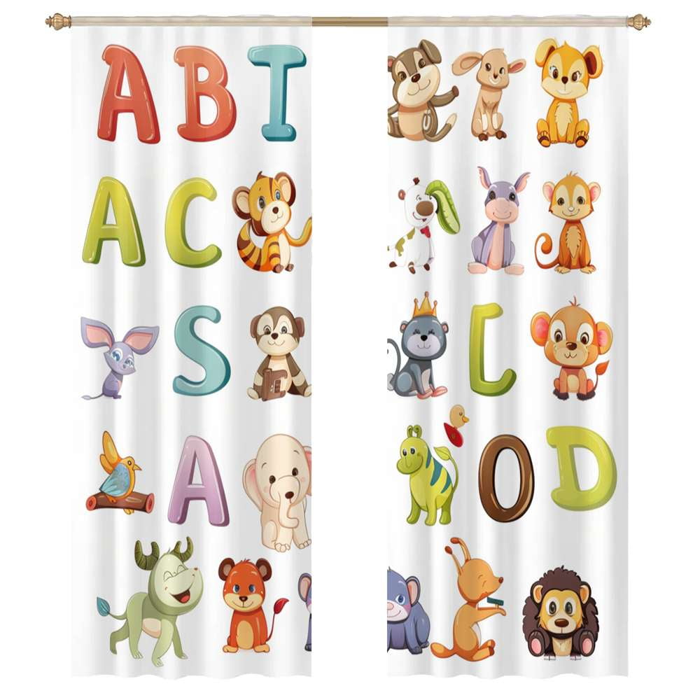 Letters And Animals Sheer Voile Curtain Window Tulle Curtains For ...