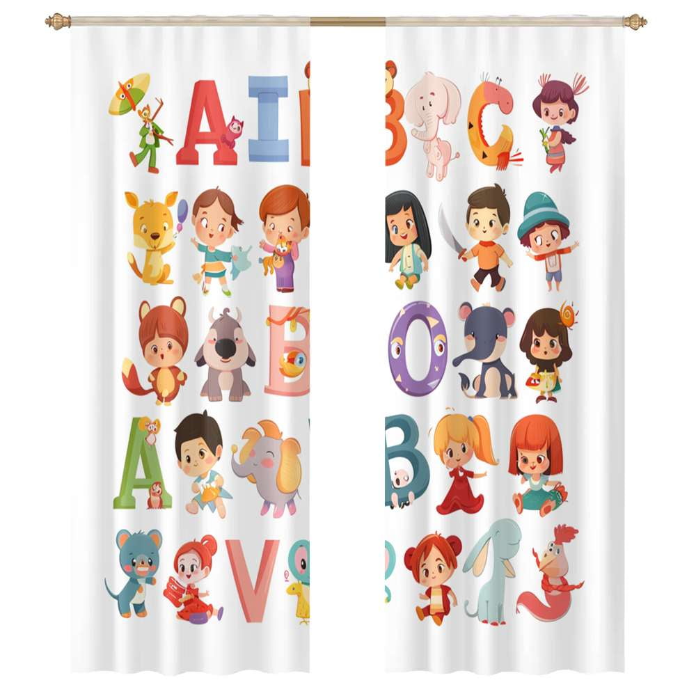 Letters And Animals Sheer Window Curtains for Living Room Kitchen ...