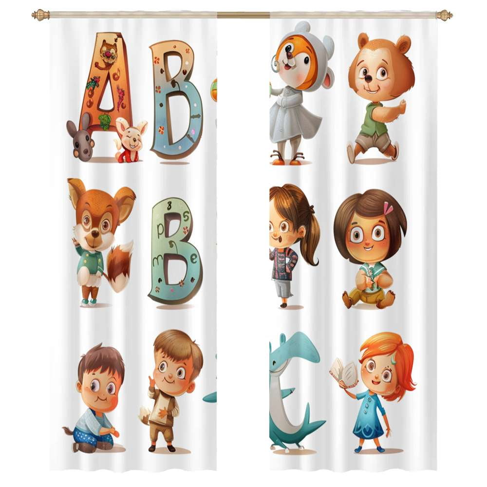 Letters And Animals Sheer Window Curtains for Living Room Kitchen ...