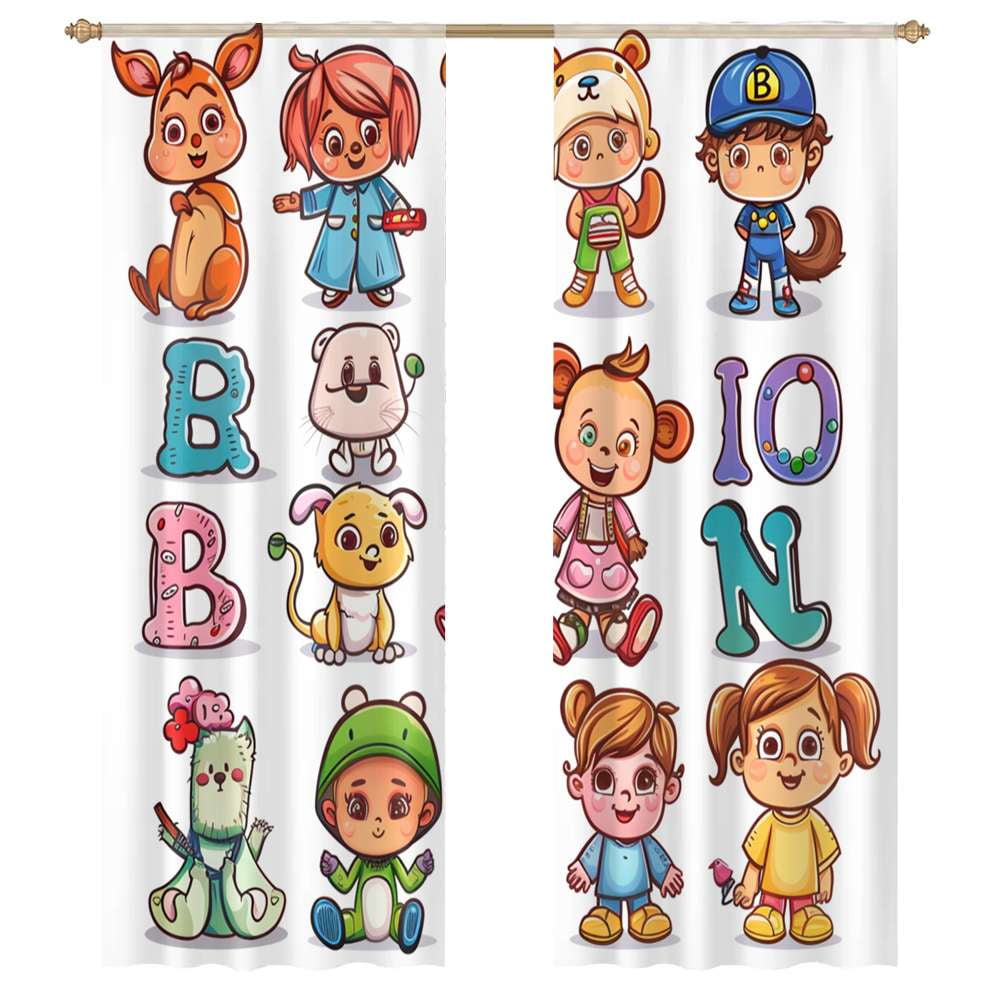 Letters And Animals Sheer Window Curtains for Living Room Kitchen ...