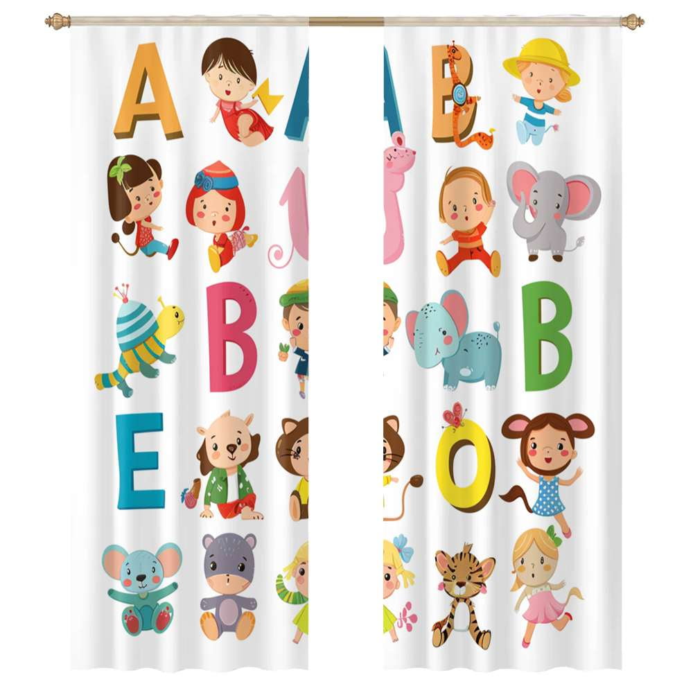 Letters And Animals Tulle Curtains For Living Room Chiffon Sheer Voile ...