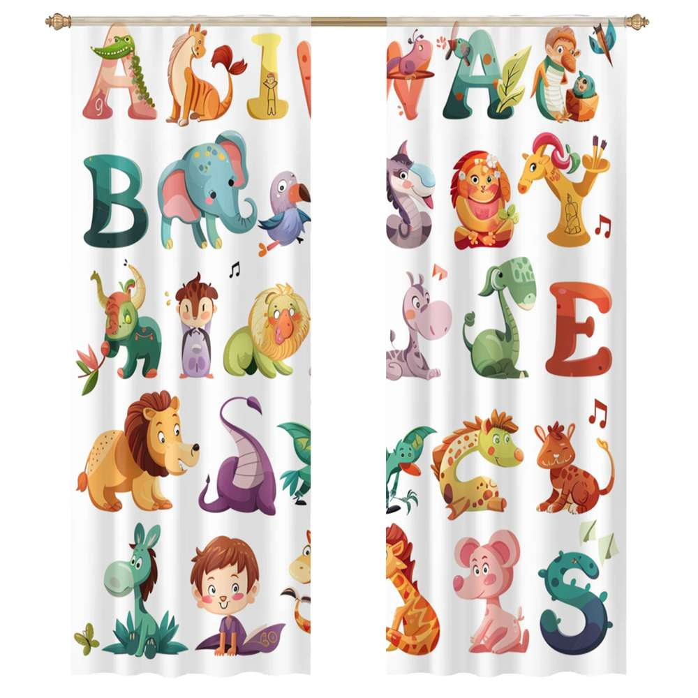 Letters And Animals Tulle Curtains For Living Room Chiffon Sheer Voile ...