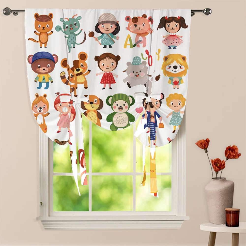 Letters And Animals Window Curtain for Living Room Roman Curtain ...