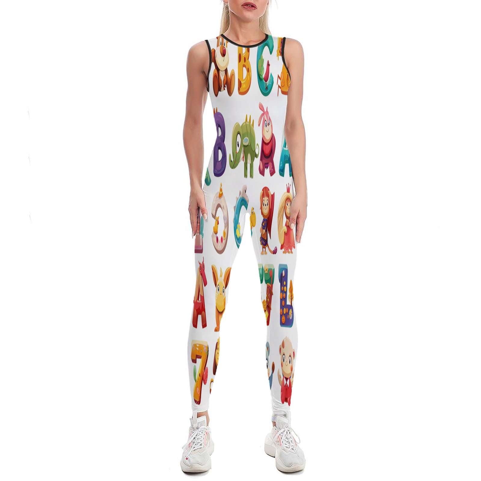 Letters And Animals Women's One Piece Yoga Jumpsuits Leggings Playsuit ...