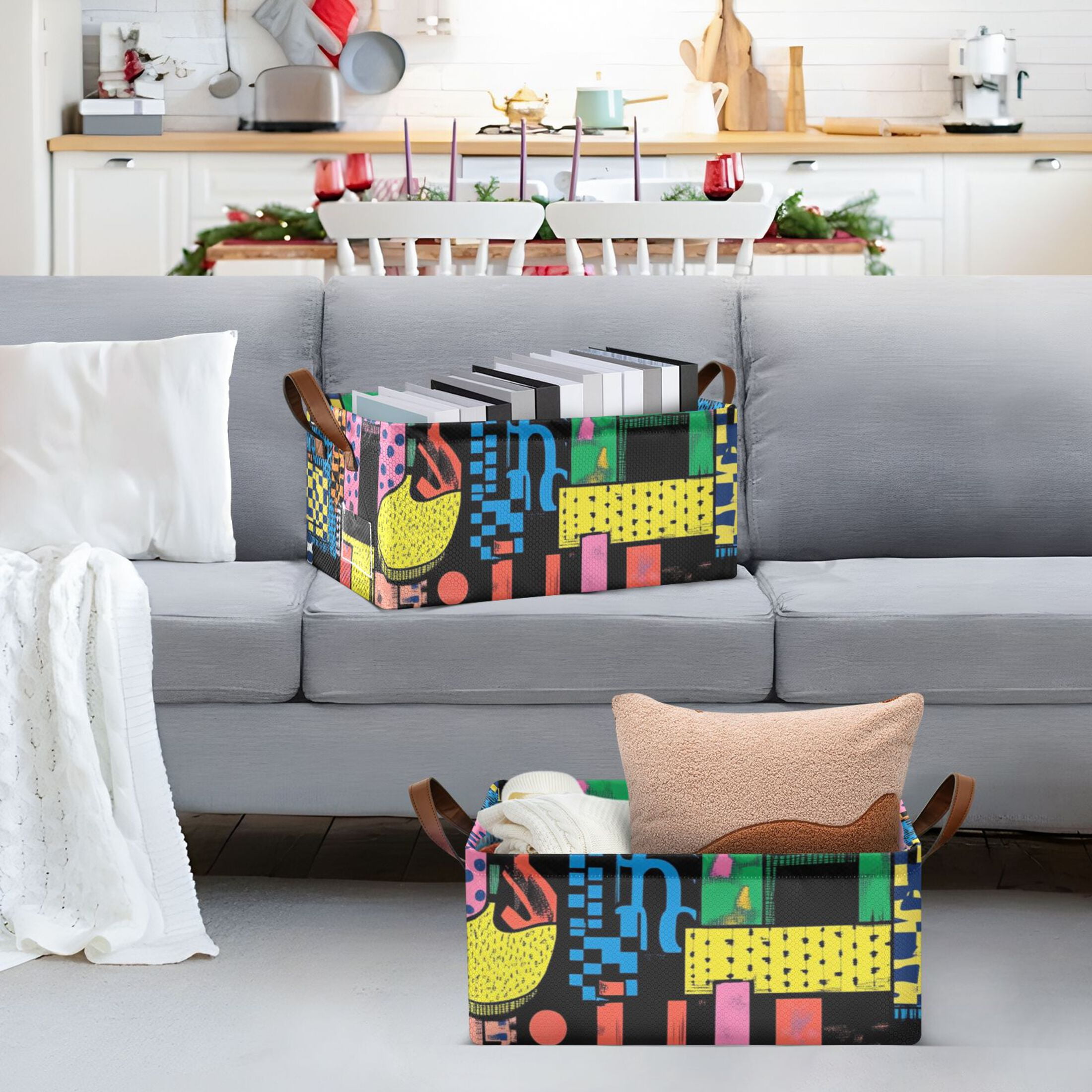 Letters Colorful Storage Bins with Handles Foldable Storage Baskets for ...